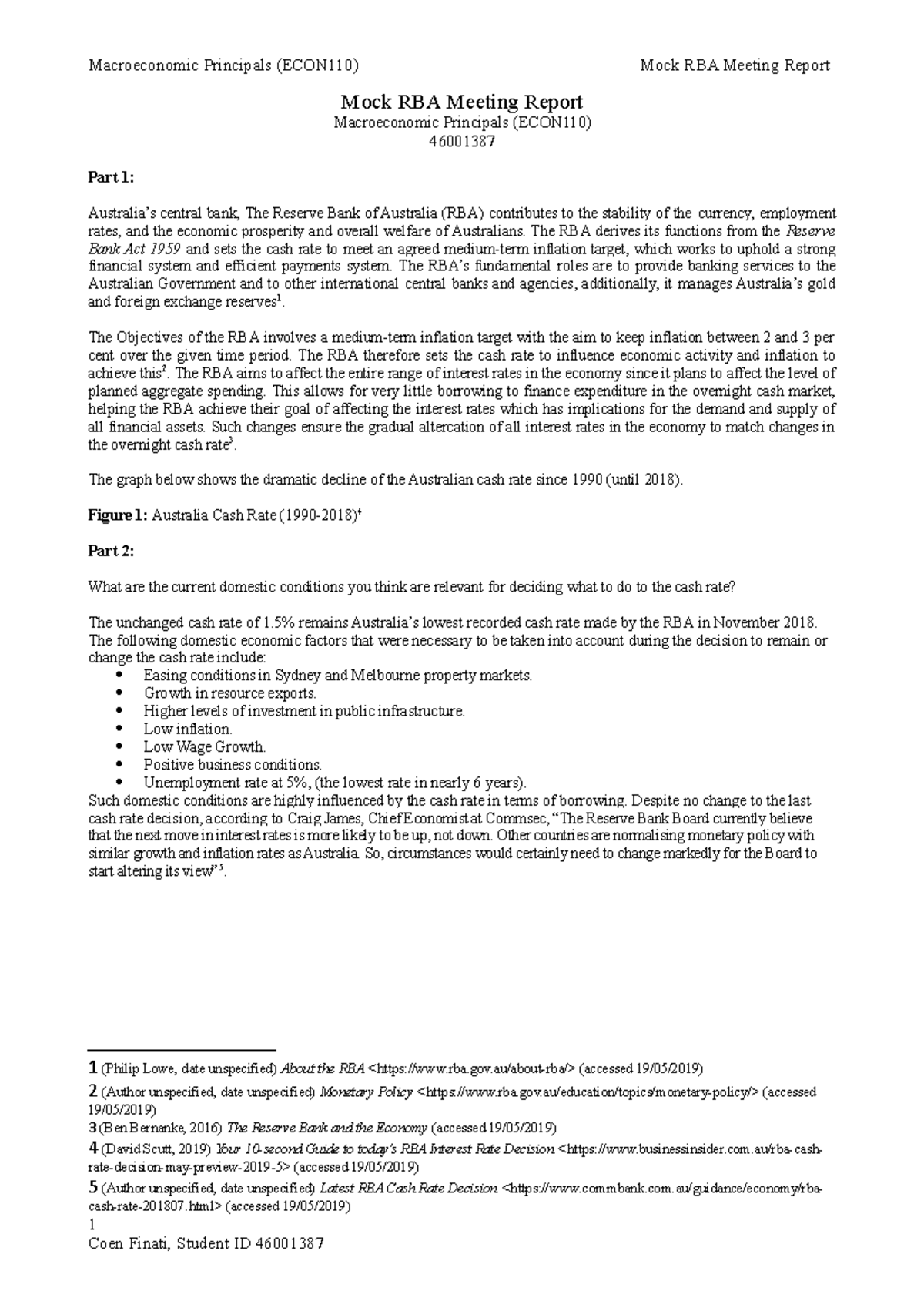Mock RBA Meeting Report - The RBA derives its functions from the ...