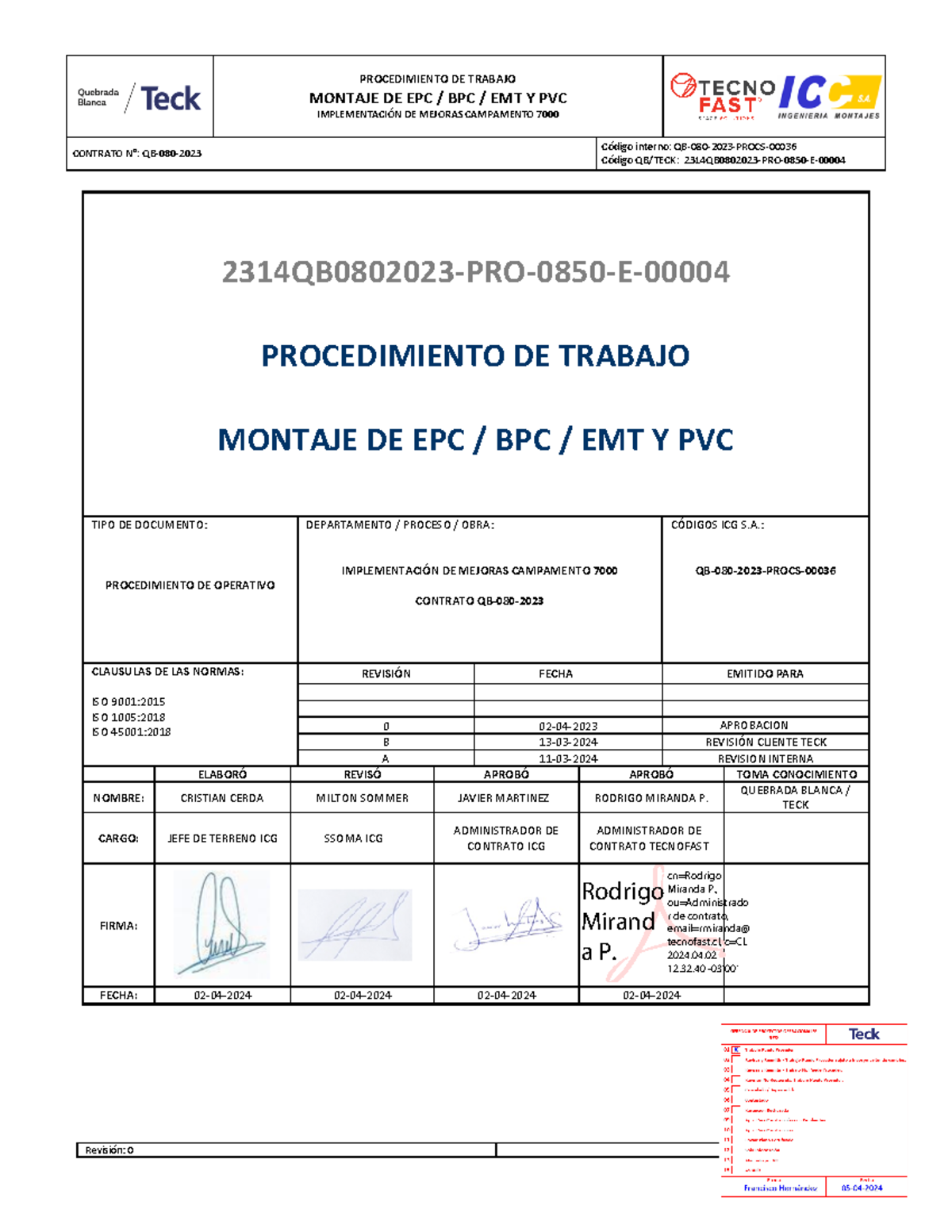 PROCEDIMIENTO DE TRABAJO MONTAJE DE EPC / BPC / EMT Y PVC - MONTAJE DE ...