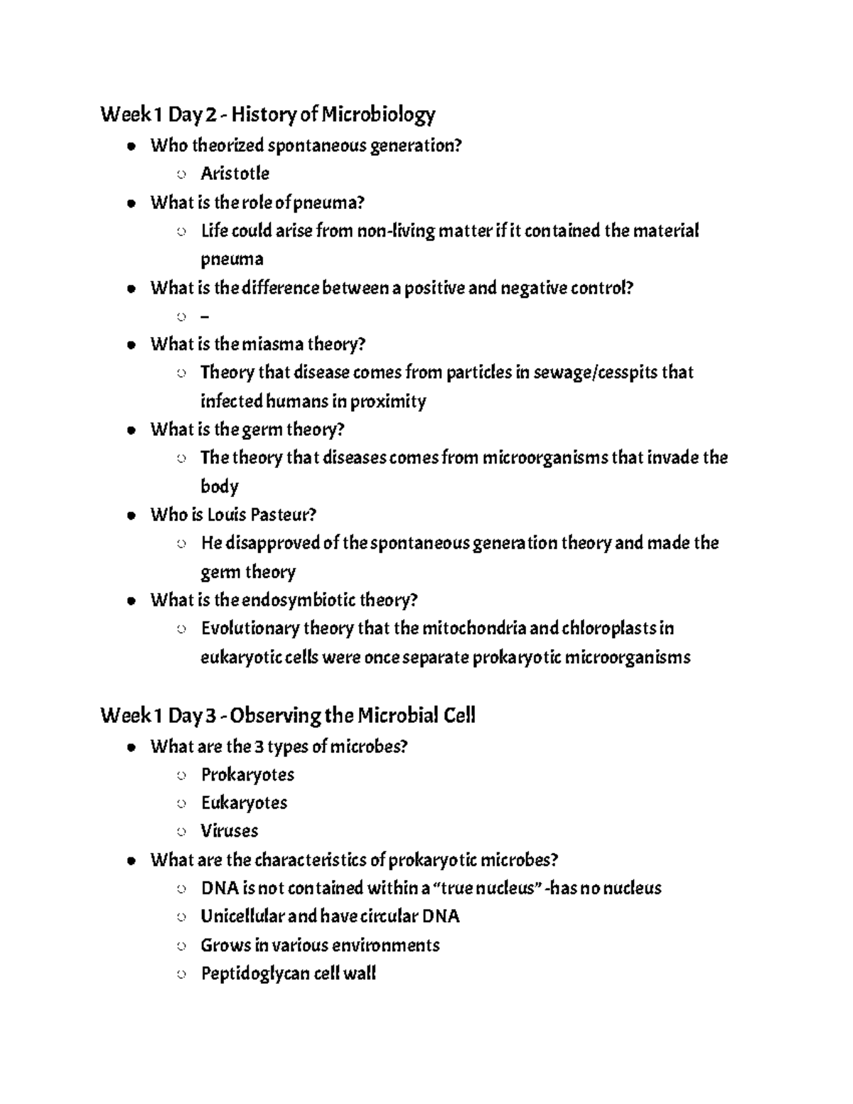 Module 1 Notes - Week 1 Day 2 - History of Microbiology Who theorized ...