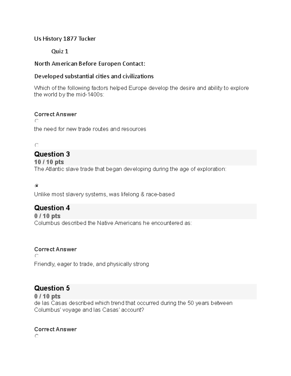 Quiz 1- exam 1 Tucker answers - Us History 1877 Tucker Quiz 1 North ...