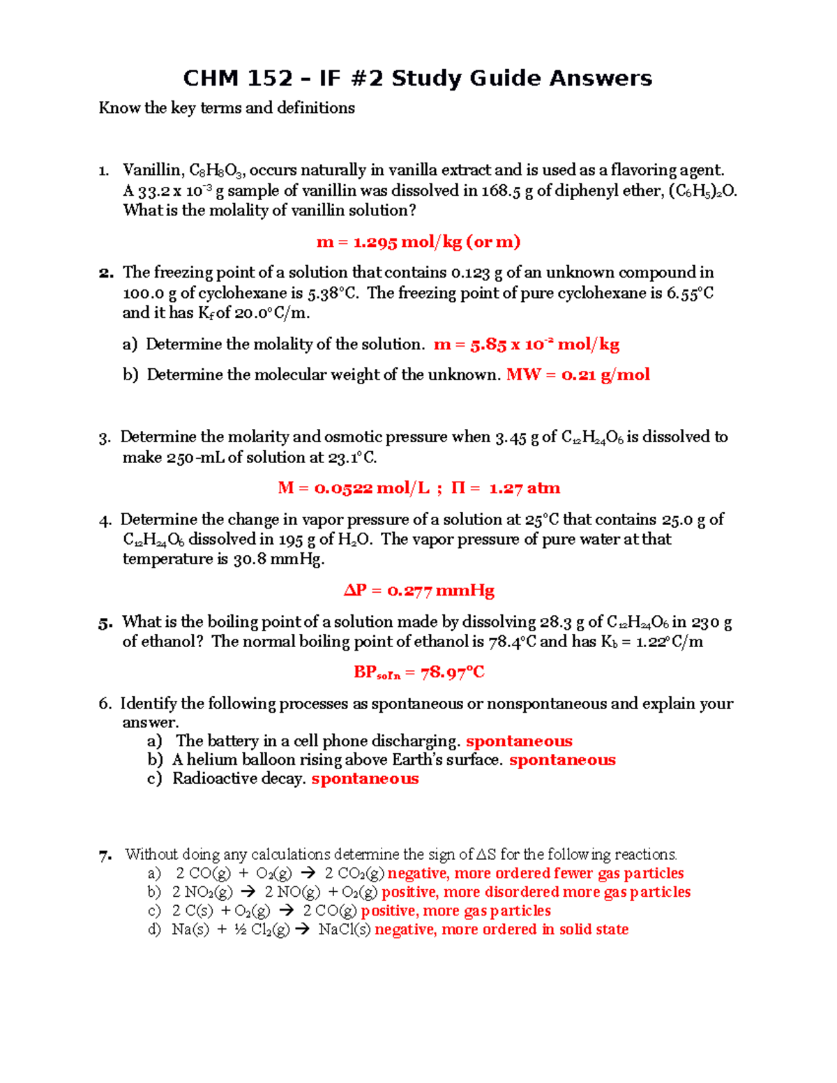 IF ^N2 - Study Guide CHM 152 Answers - CHM 152 – IF #2 Study Guide ...