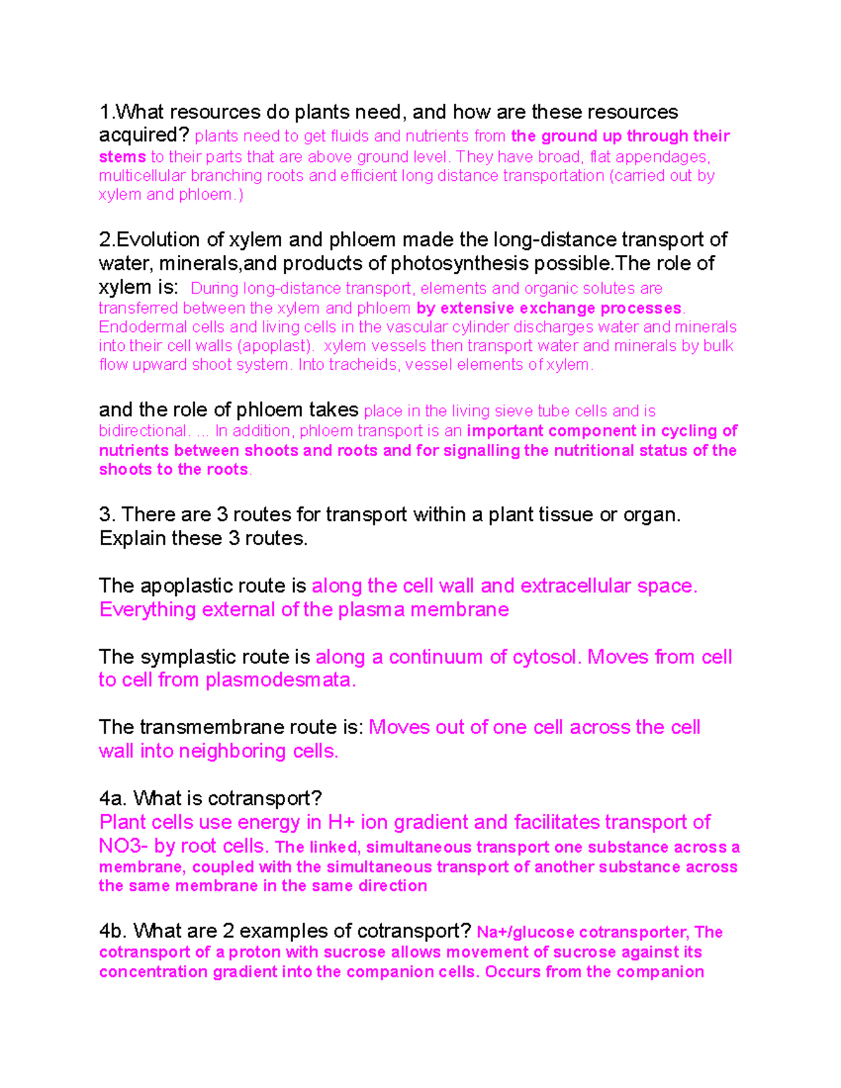 Bio 1002 Sec 3 - Lecture notes 3 - 1 resources do plants need, and how ...