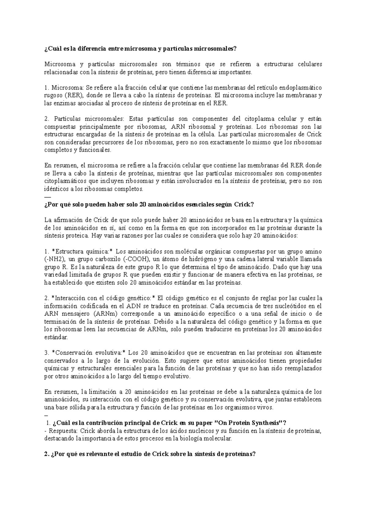 Preguntas IG Crick - ¿Cuál es la diferencia entre microsoma y ...