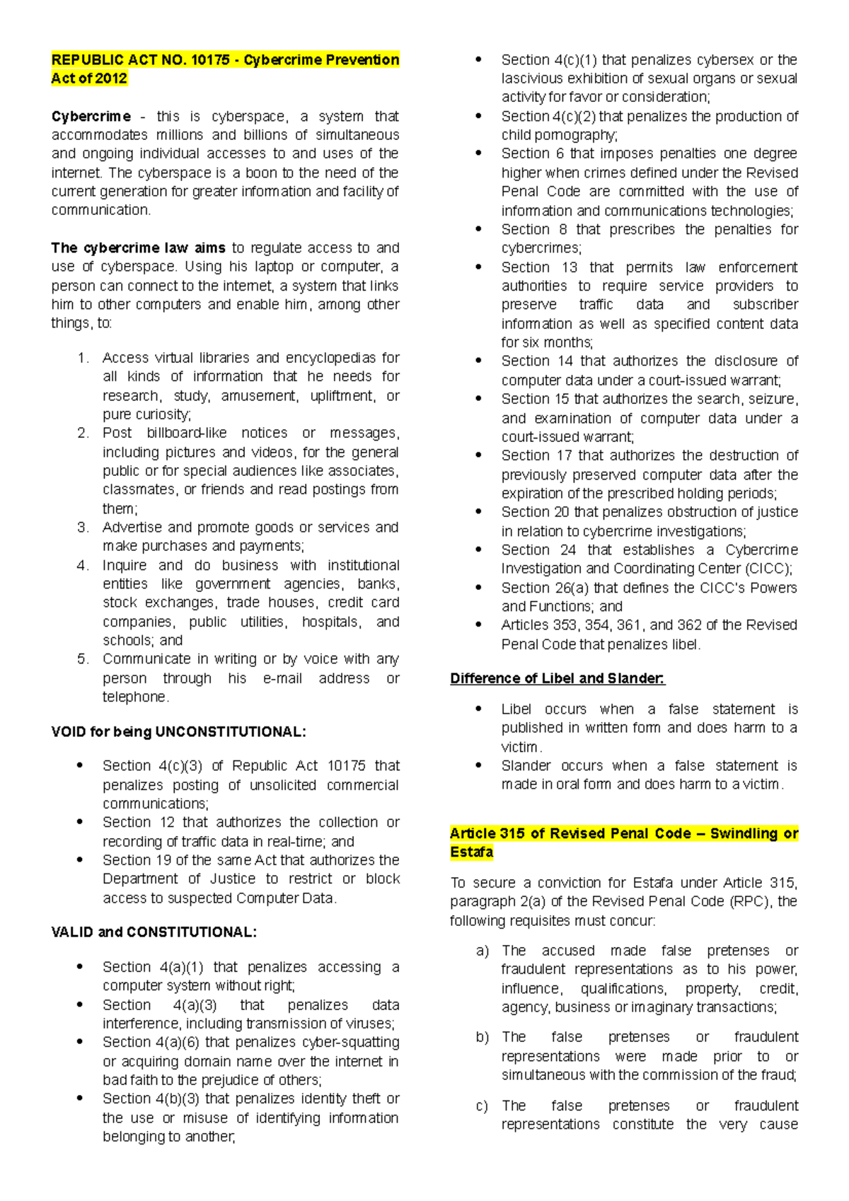 Reviewer for Cybercrime - REPUBLIC ACT NO. 10175 - Cybercrime ...