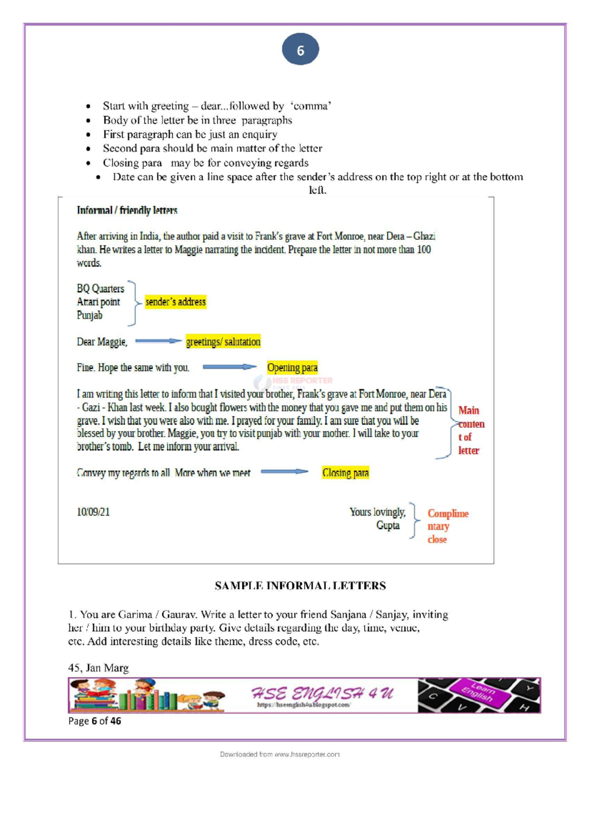 Informal letter format English +1 HSS kerla - Plus one - Studocu