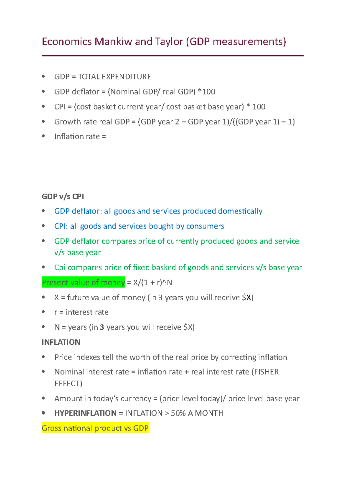 Economics Mankiw and Taylor GDP II - Economics Mankiw and Taylor (GDP ...