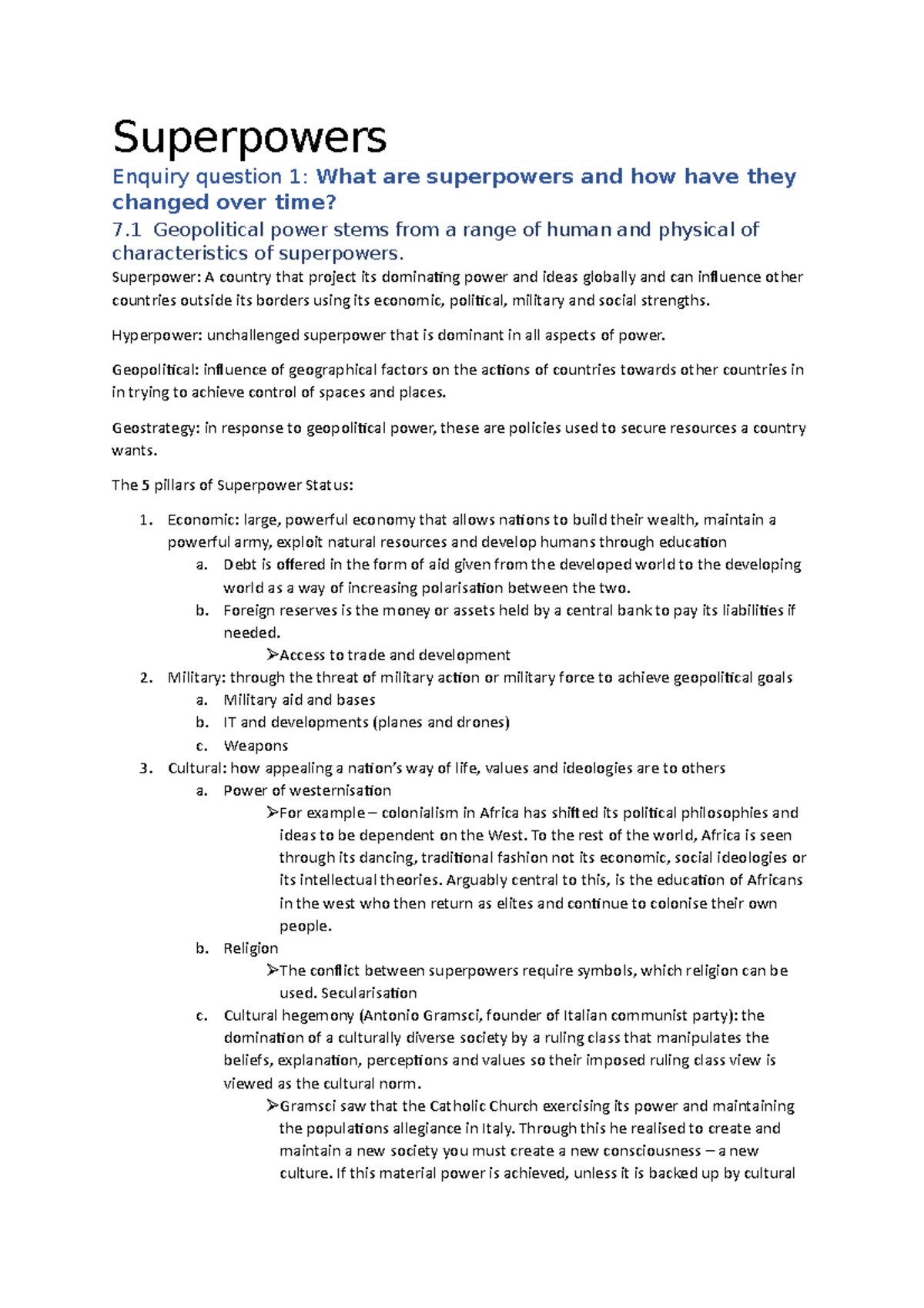 Superpowers - Detailed notes on examined Geography GCSE superpower ...