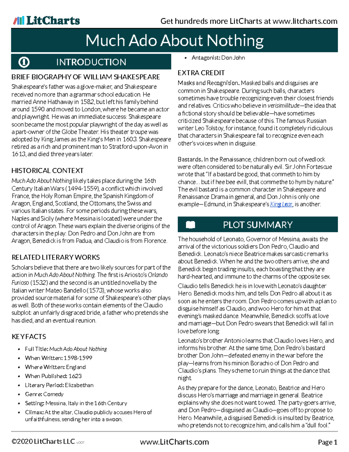 Much-Ado-About-Nothing-Lit Chart 01 - Much Ado About Nothing BRIEF ...