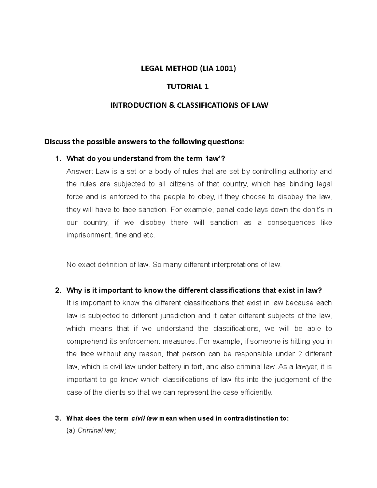 Tutorial 1 (1.11.2020) - Legal Method - LEGAL METHOD (LIA 1001 ...