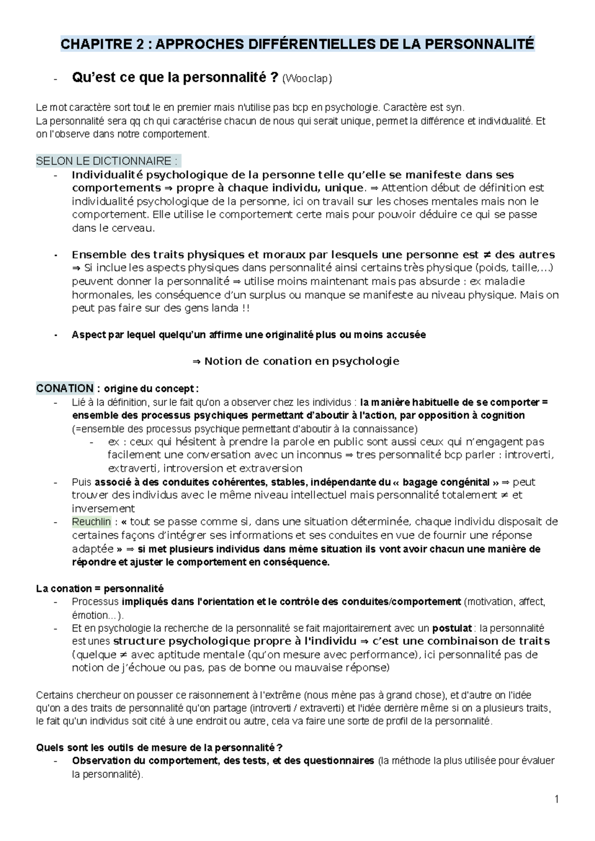 Psycho DIFF 2 - cours du second chapitre - CHAPITRE 2 : APPROCHES DIFFÉRENTIELLES DE LA ...