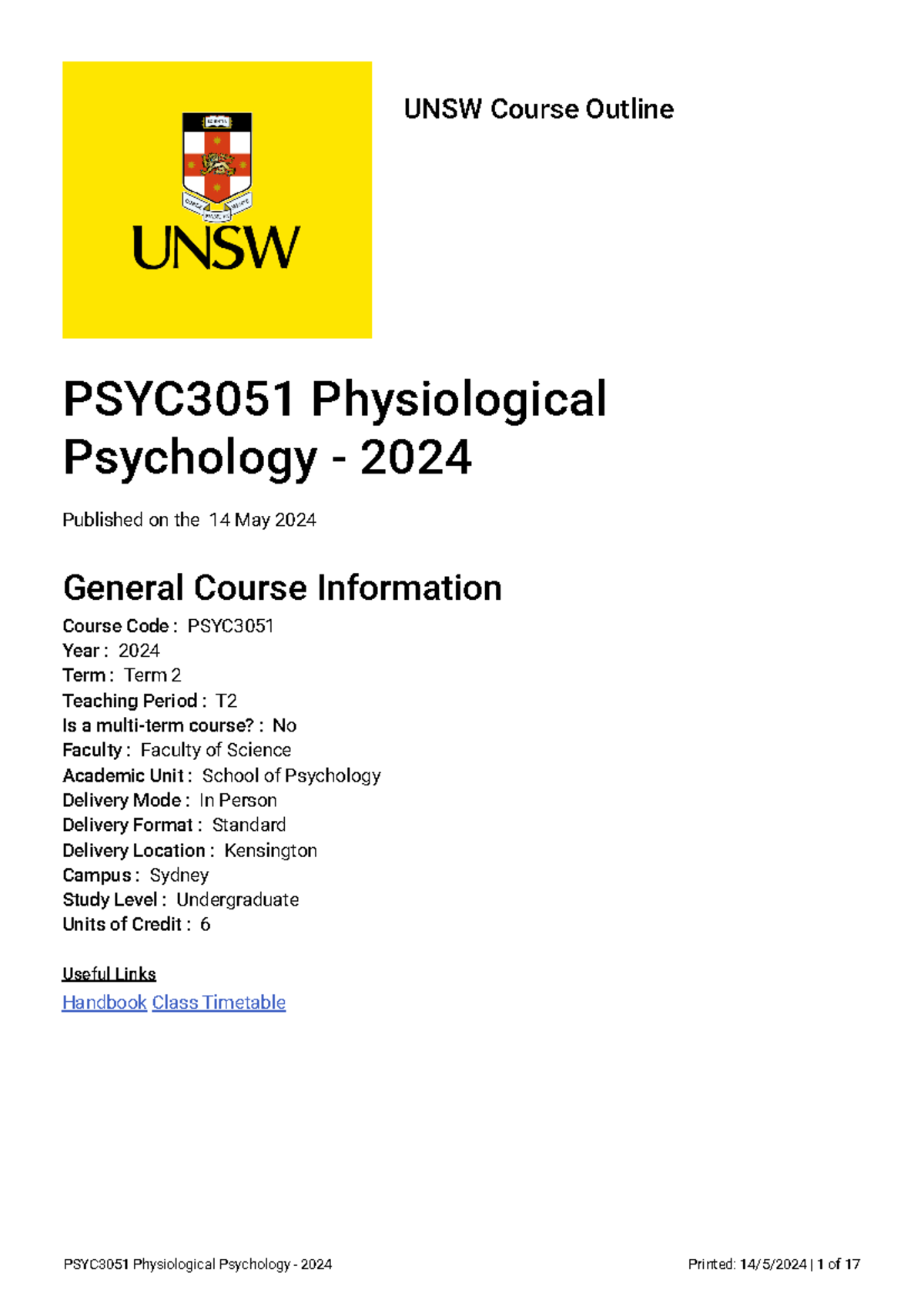 PSYC3051 2024 Course Outline - UNSW Course Outline PSYC3051 ...