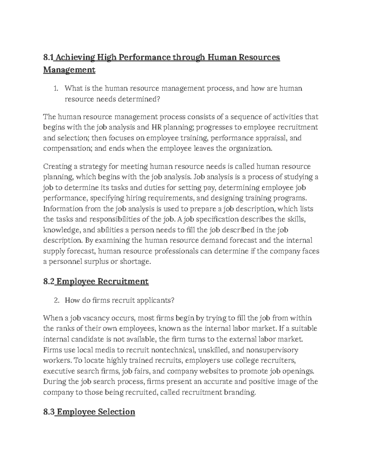 Summary of Learning Outcomes - 8 Achieving High Performance through ...