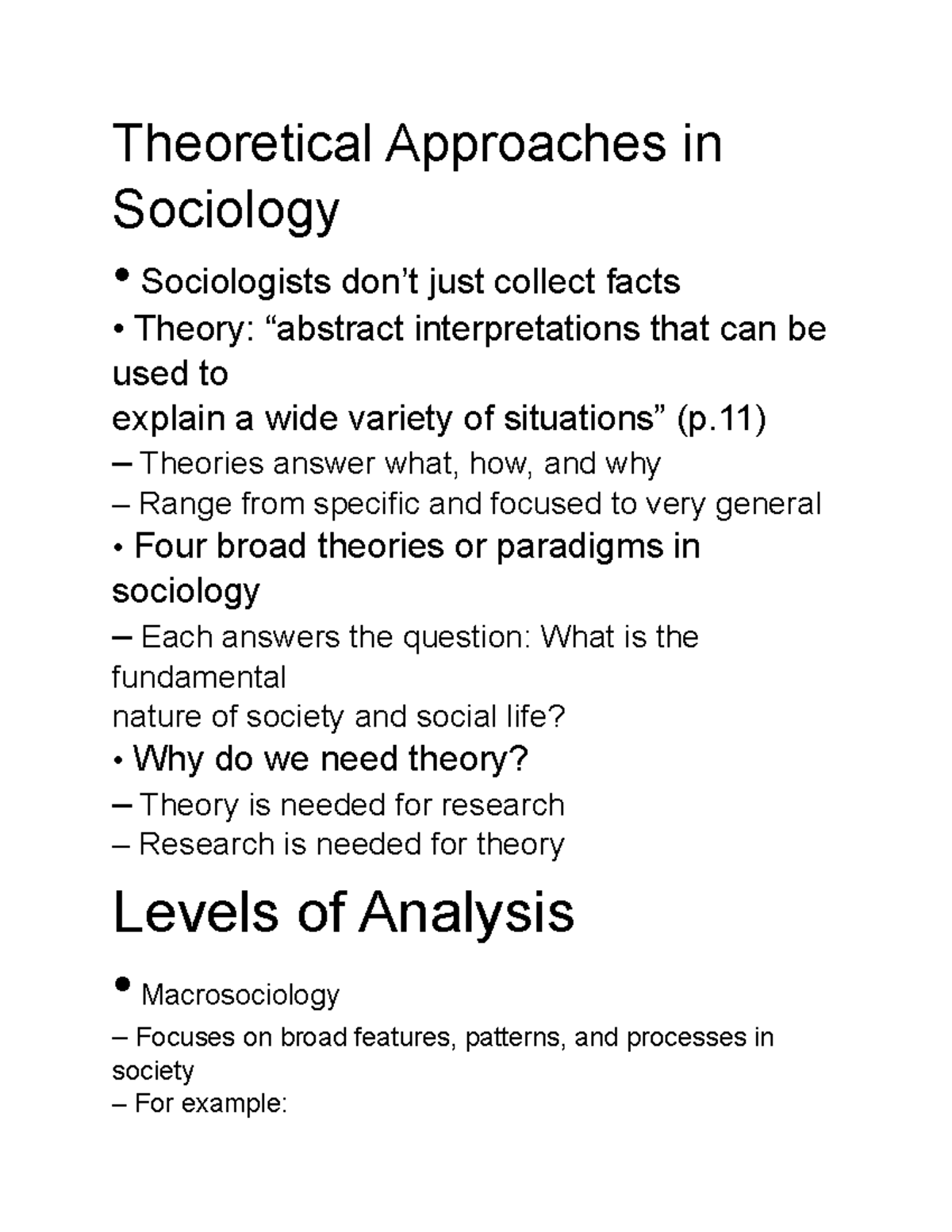 Sociology Notes - Theoretical Approaches in Sociology • Sociologists ...