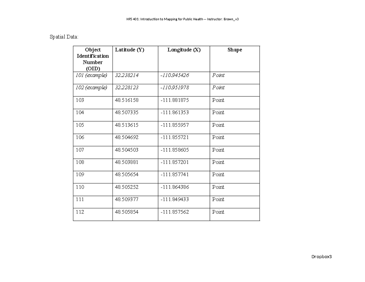Montague.C.Data Collection - Spatial Data: Object Identification Number ...