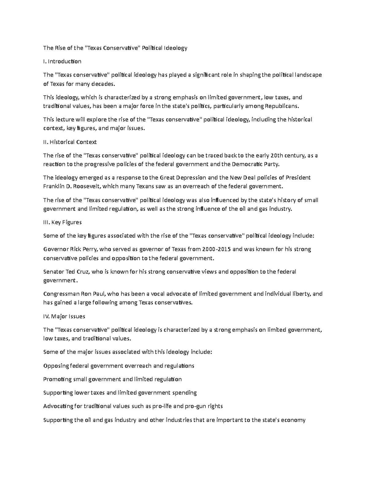 The Rise of the Texas conservative polititcal ideology - The Rise of ...