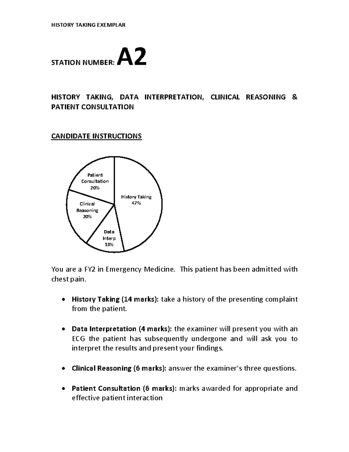 History Taking Exemplar Station - STATION NUMBER: A HISTORY TAKING ...