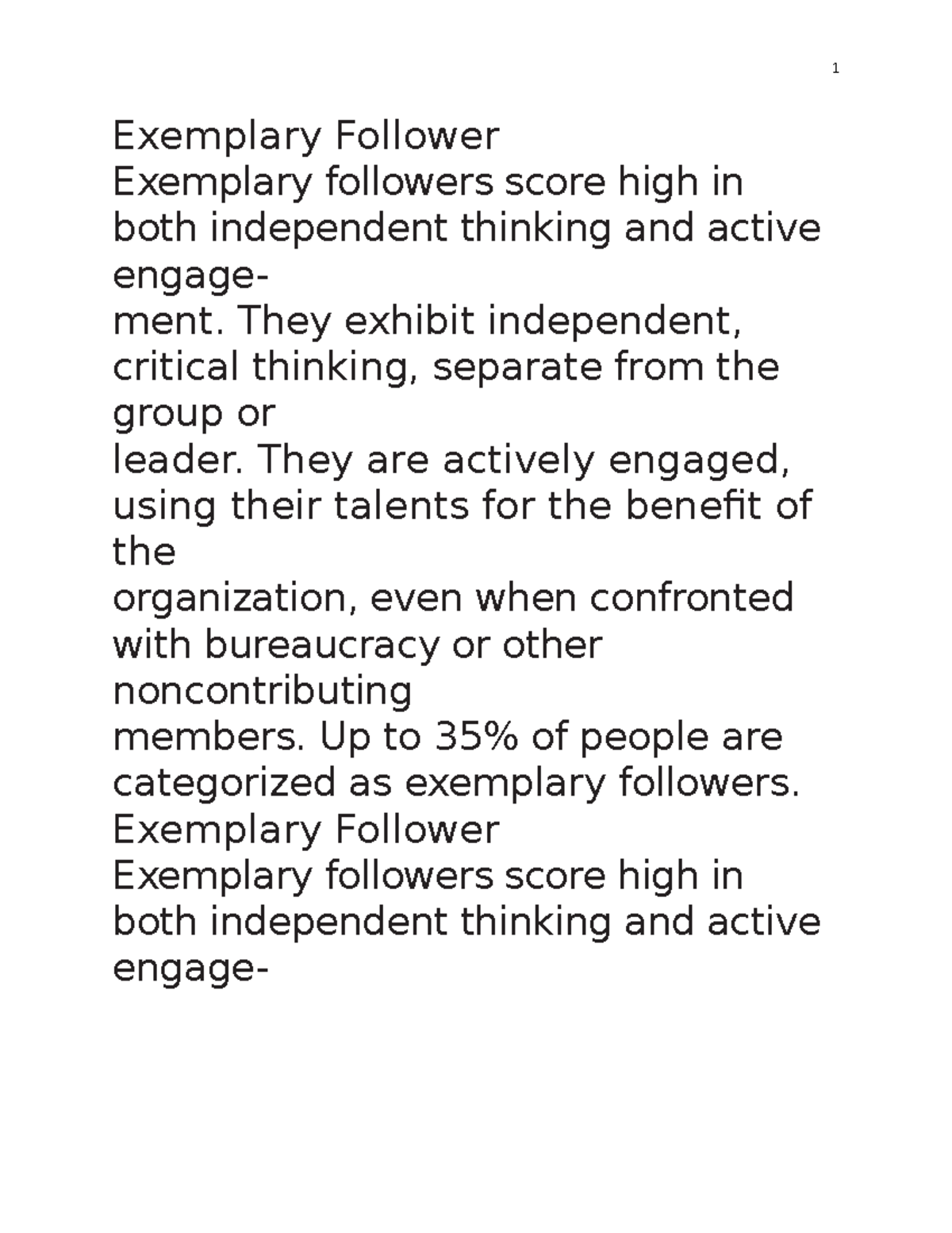 Follower Style Paper - Exemplary Follower Exemplary followers score ...