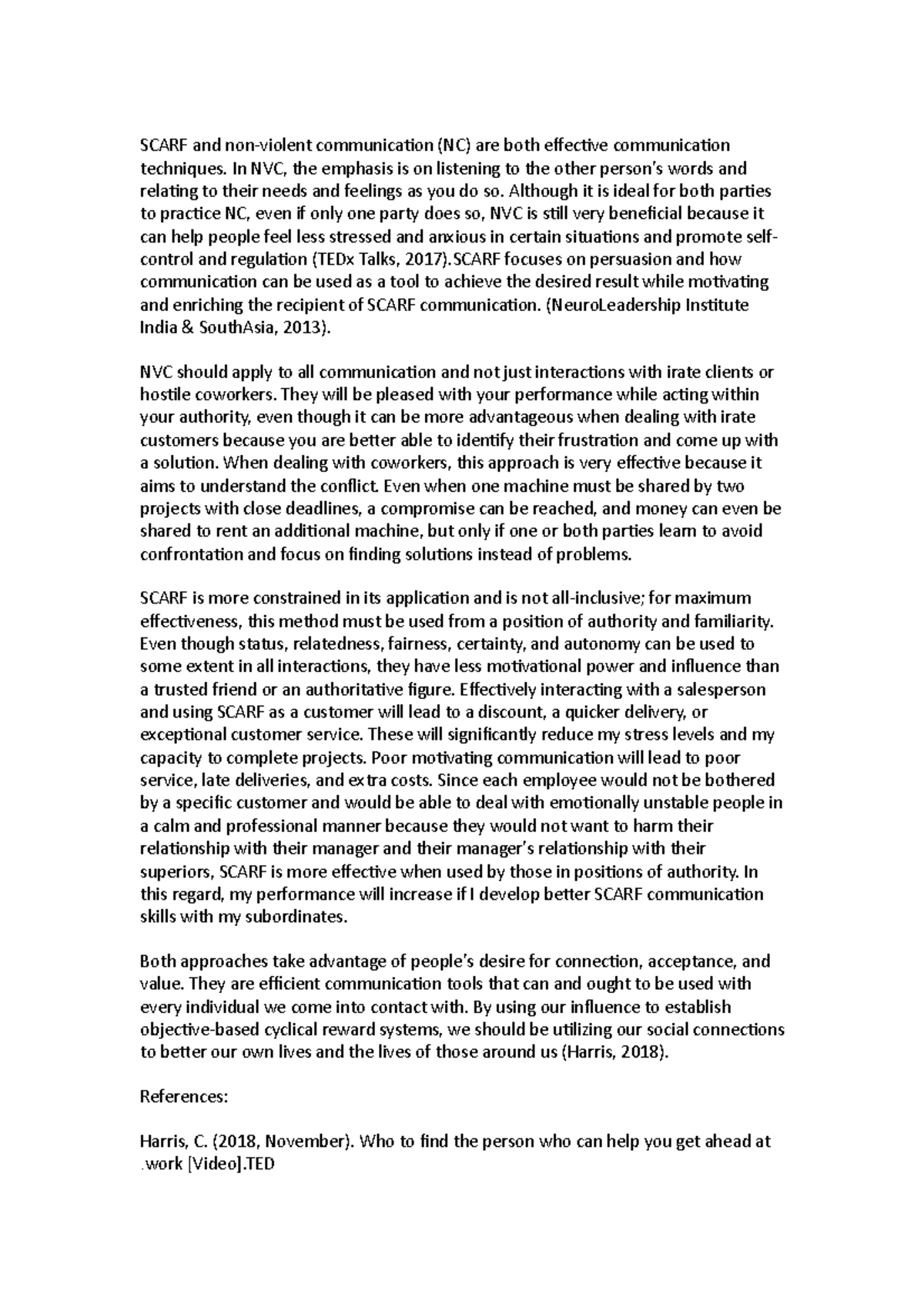 DF5 - DF U3 - SCARF and non-violent communication (NC) are both ...