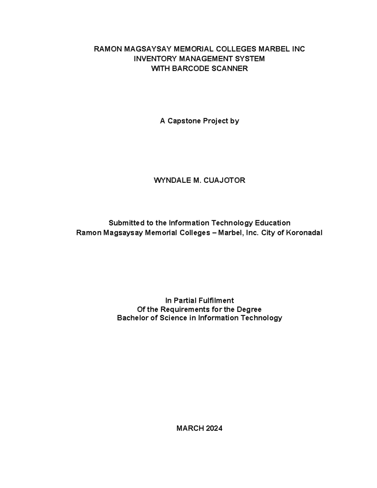 CAPSTONE PROJECT - RAMON MAGSAYSAY MEMORIAL COLLEGES MARBEL INC ...