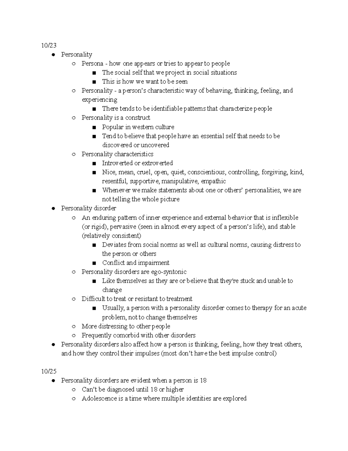 PSYP 2 - Part two of psychopathology notes for the entire semester - 10 ...