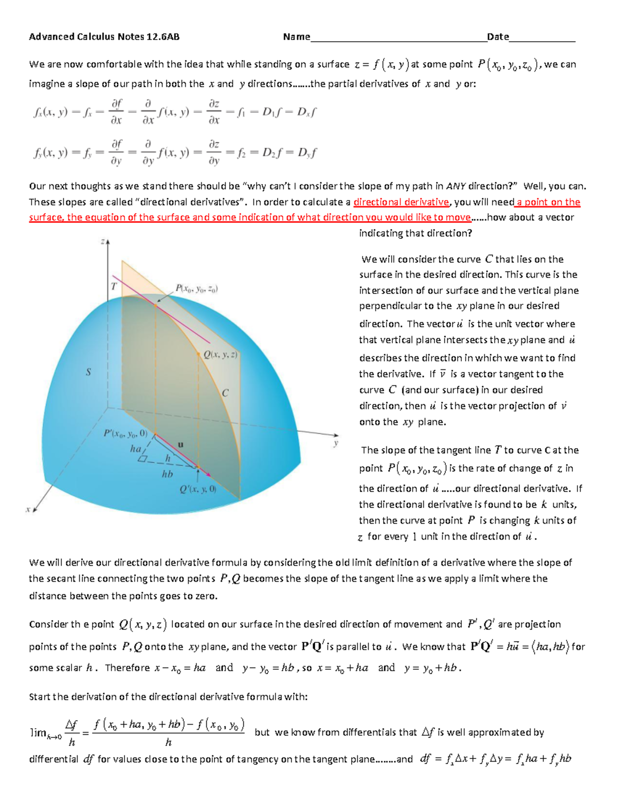 Directional Derivatives & The Gradient - Advanced Calculus Notes 12 ...