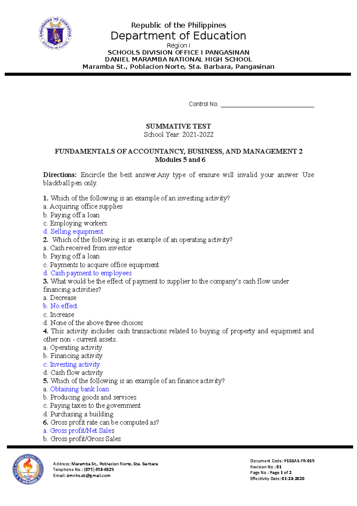 Answer FABM2 2020 2021Module 1 - Republic of the Philippines Department ...