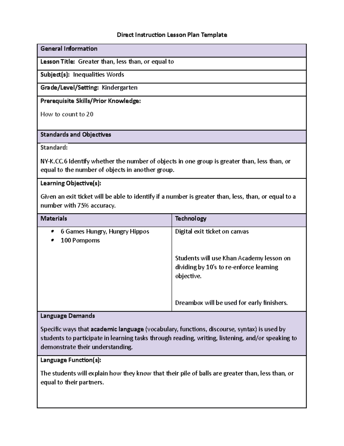 Graphing Task 3 Lesson Plan - Direct Instruction Lesson Plan Template ...