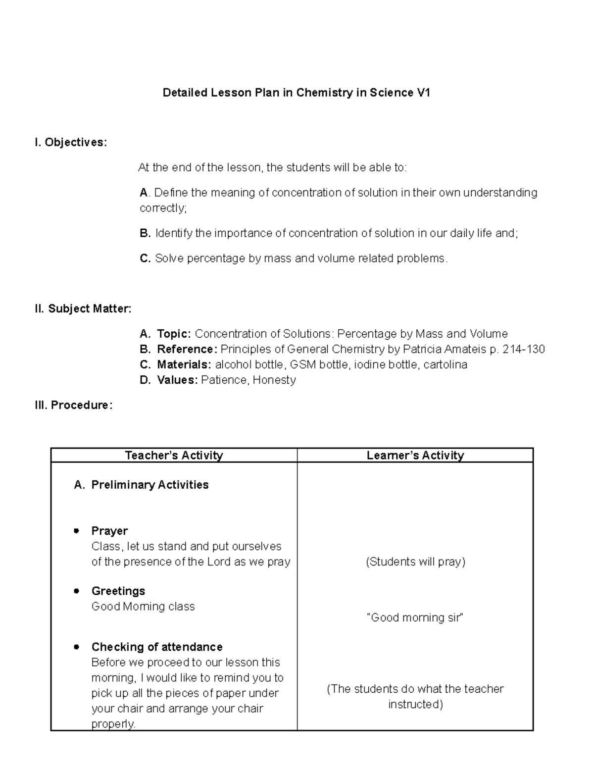 Chemitry - Lesson Plan - Detailed Lesson Plan in Chemistry in Science V ...