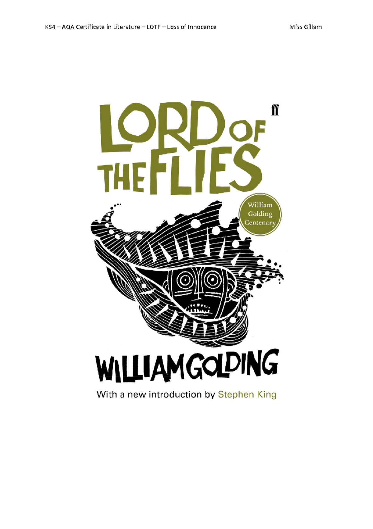 Loss of innocence revision pack LOTF - "Where's the man with the ...