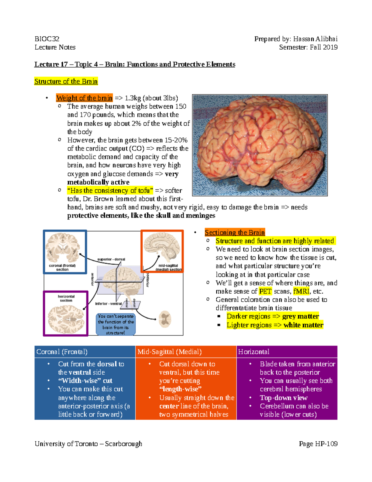 BIOC32 Lecture 17 - Lecture Notes Semester: Fall 2019 Lecture 17 ...