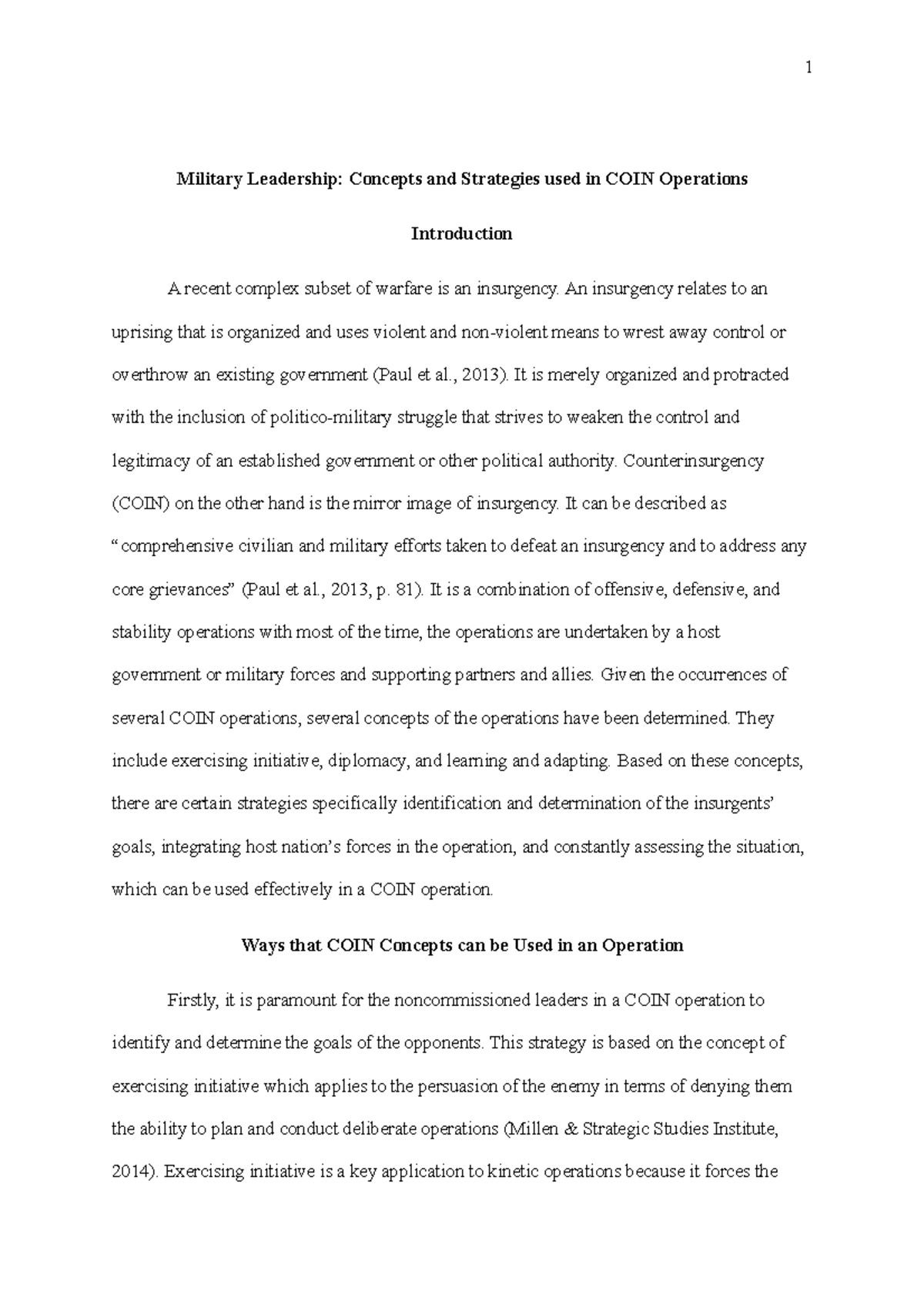 Concepts and Strategies used in COIN Operations - Military Leadership ...