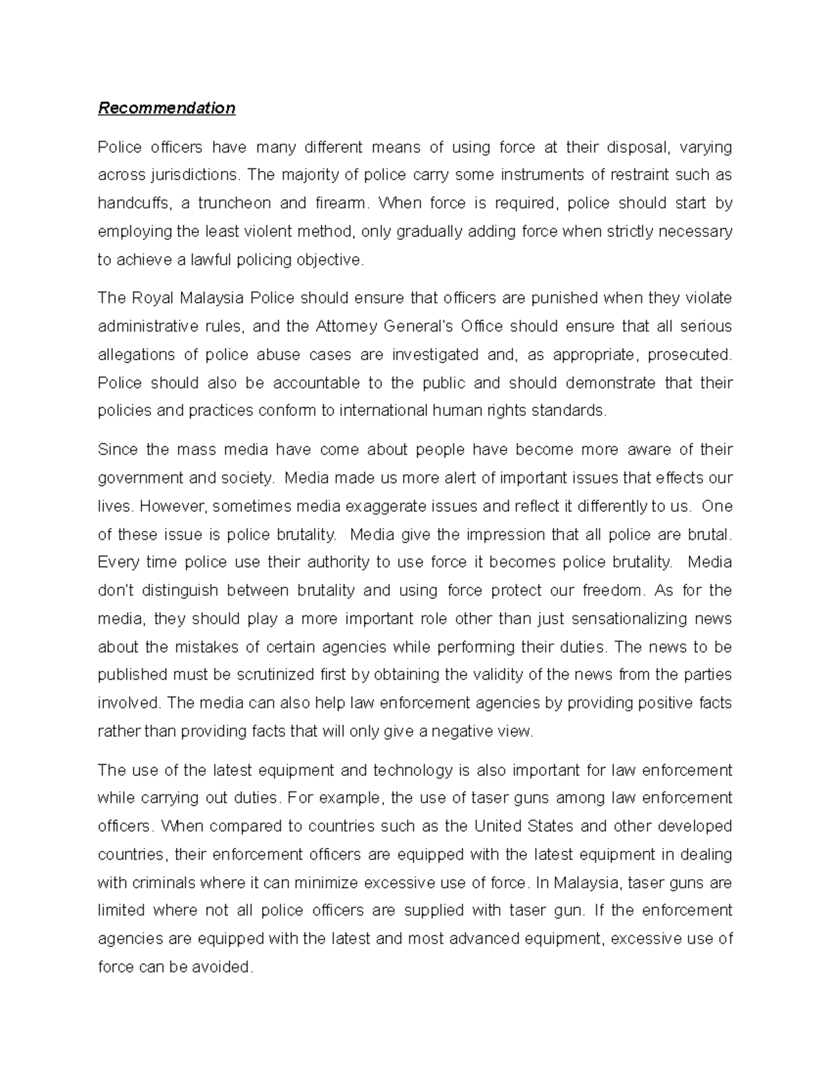 Recommendation - note - Recommendation Police officers have many ...