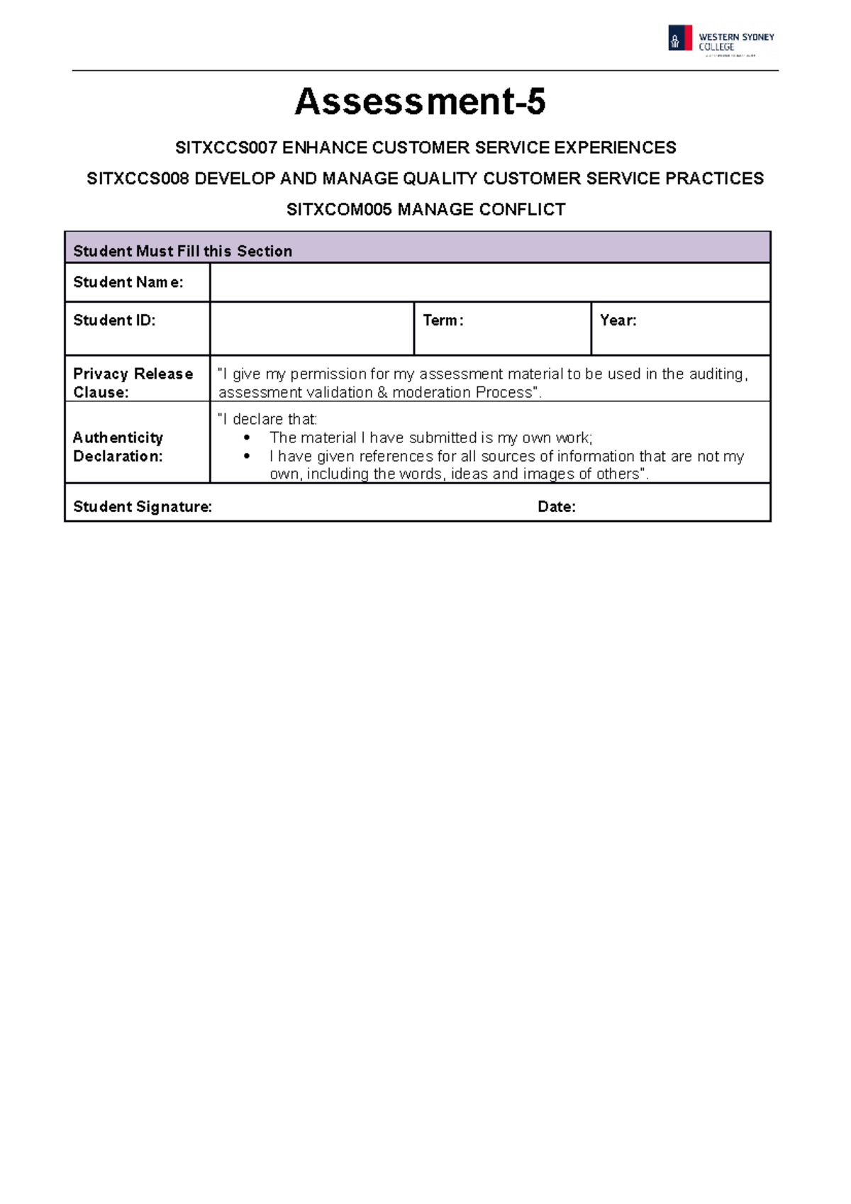 Assessment-Task-5 - assignment - Assessment- SITXCCS007 ENHANCE ...