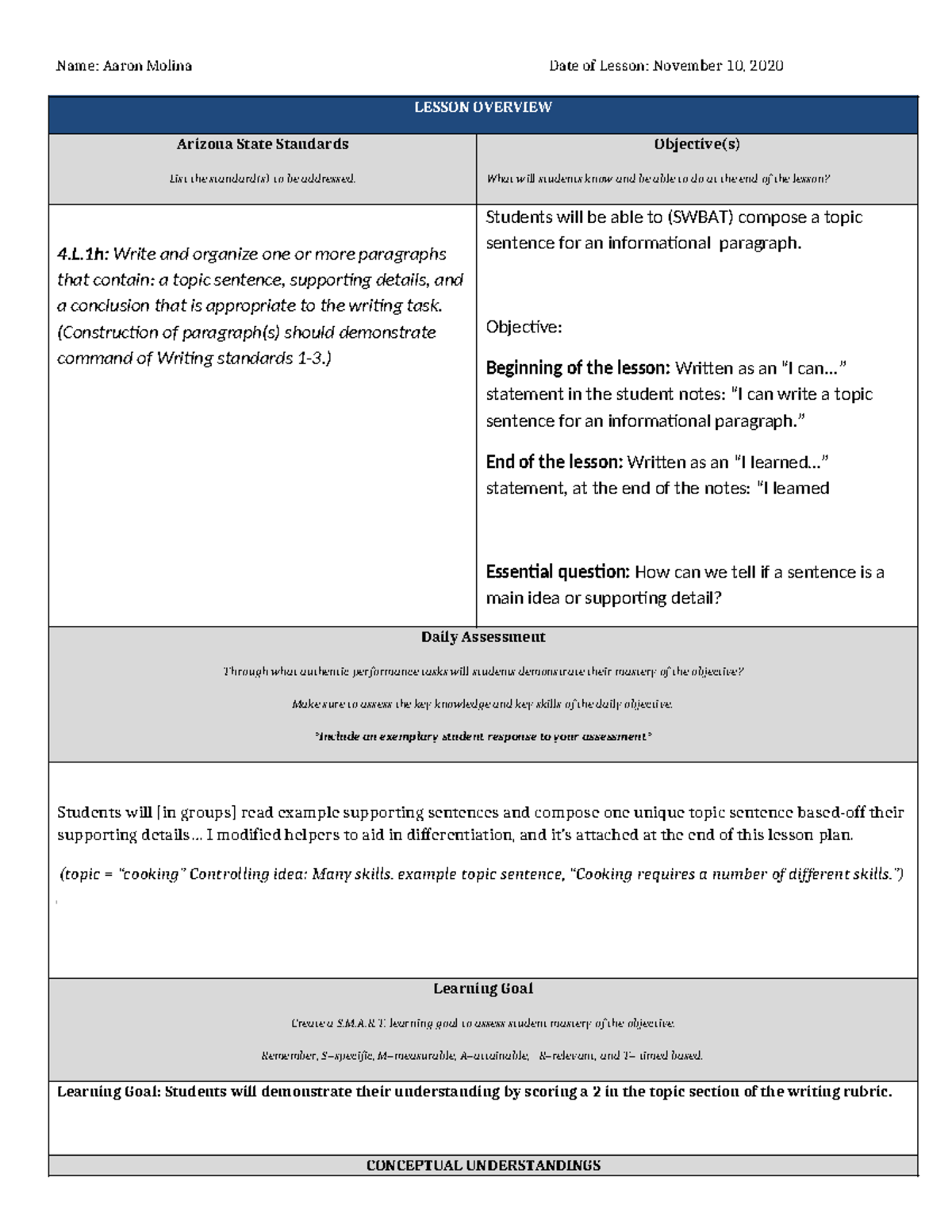 Topic sentences - 4th Grade Writing Lesson - o-. LESSON OVERVIEW ...