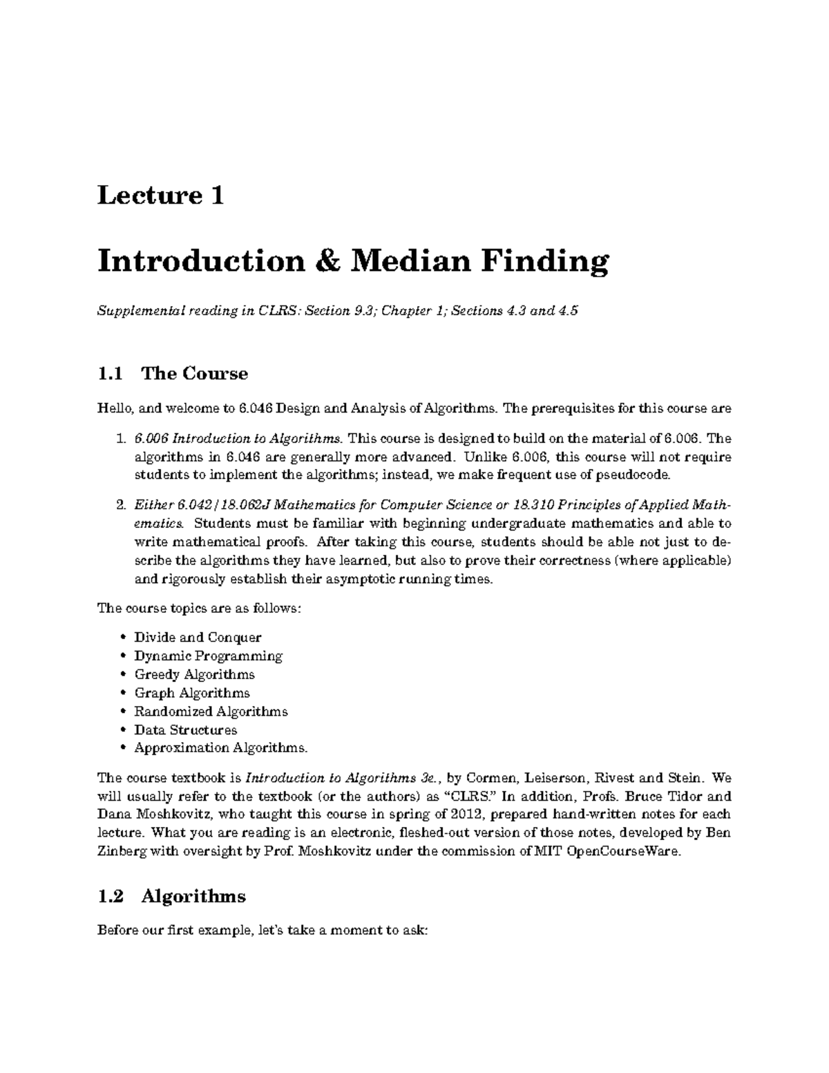 Intro and median - College notes - Lecture 1 Introduction & Median ...