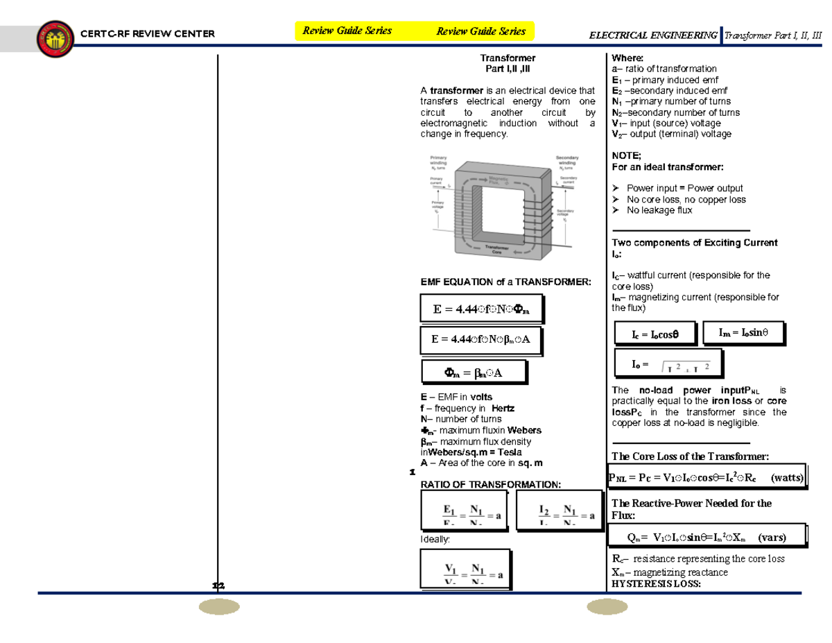 Transformer hand outs - 1 Transformer Part I,II ,III A transformer is ...