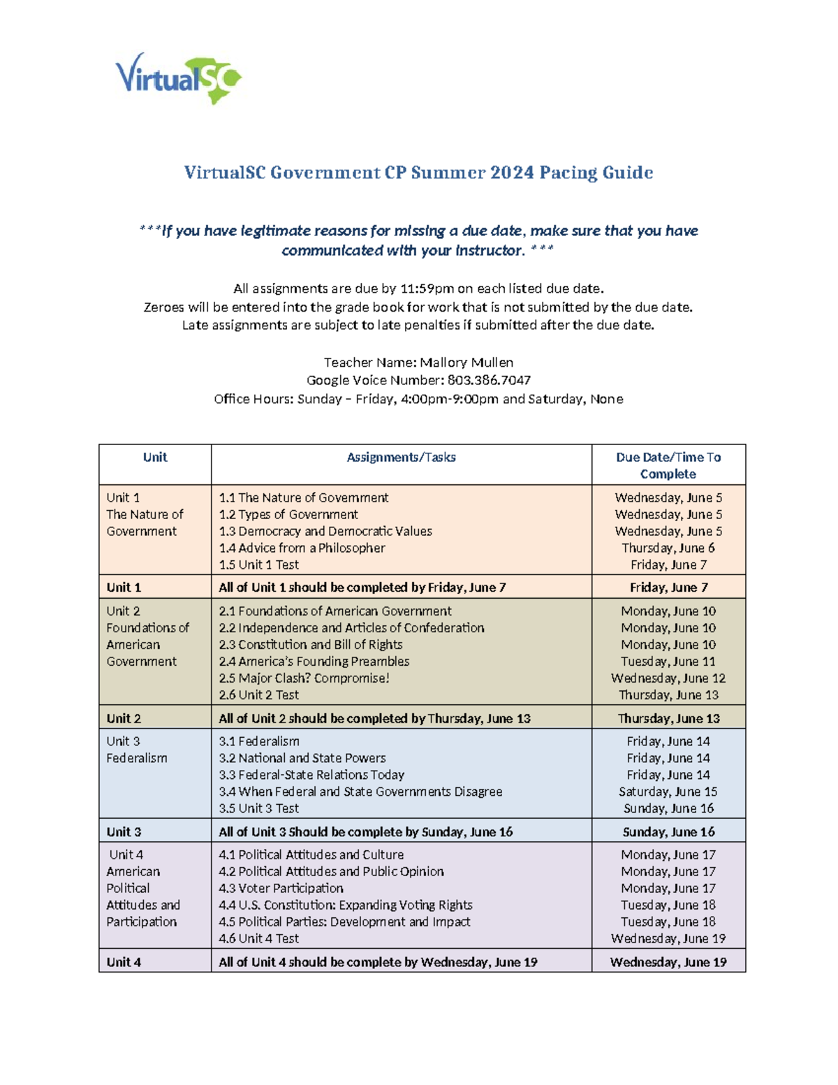 Pacing Guide Government Summer 2024 - VirtualSC Government CP Summer ...