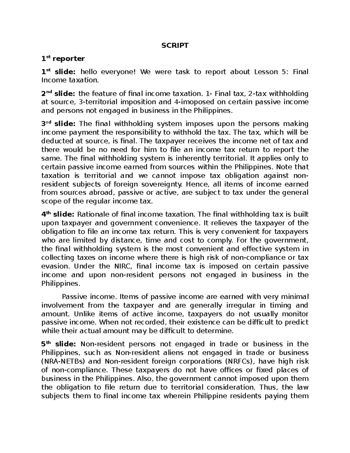 Script Lesson 5Report - gdfsgdsfg - SCRIPT 1 st reporter 1 st slide ...