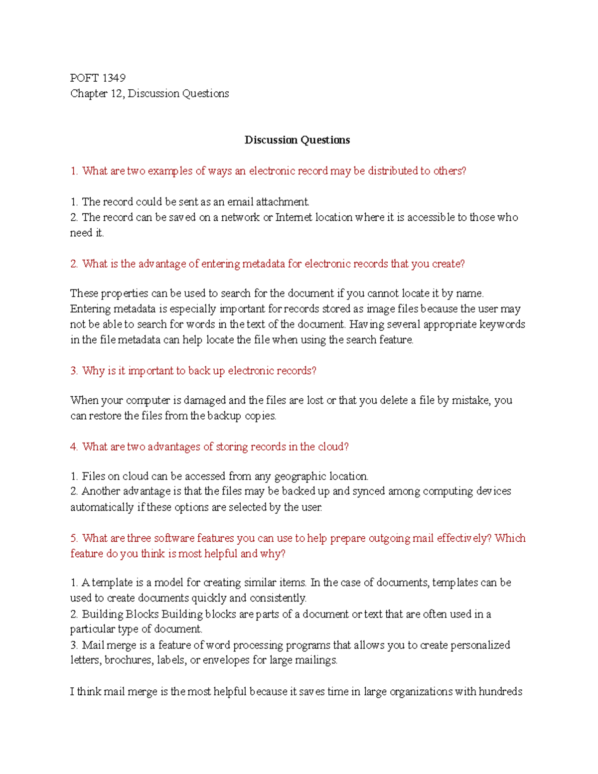 Chapter 12 - Discussion Questions - POFT 1349 Chapter 12, Discussion ...