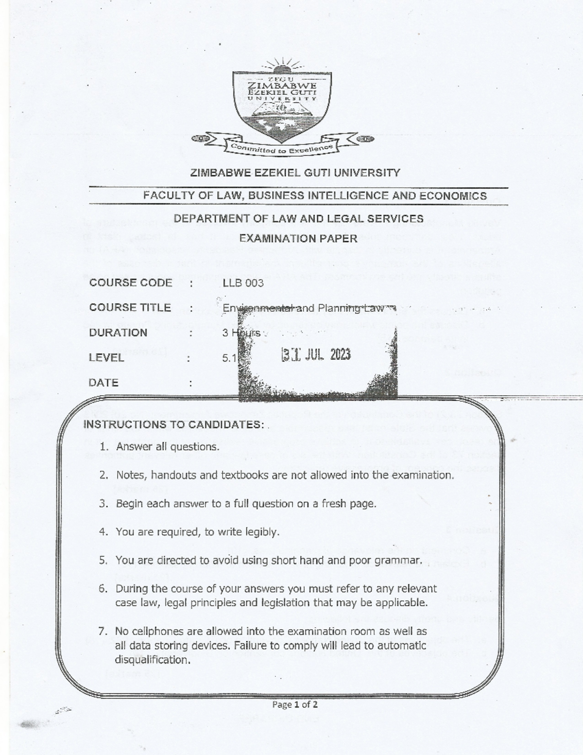 LLB003 Environmental And Planning Law - Legal Ethics - Studocu