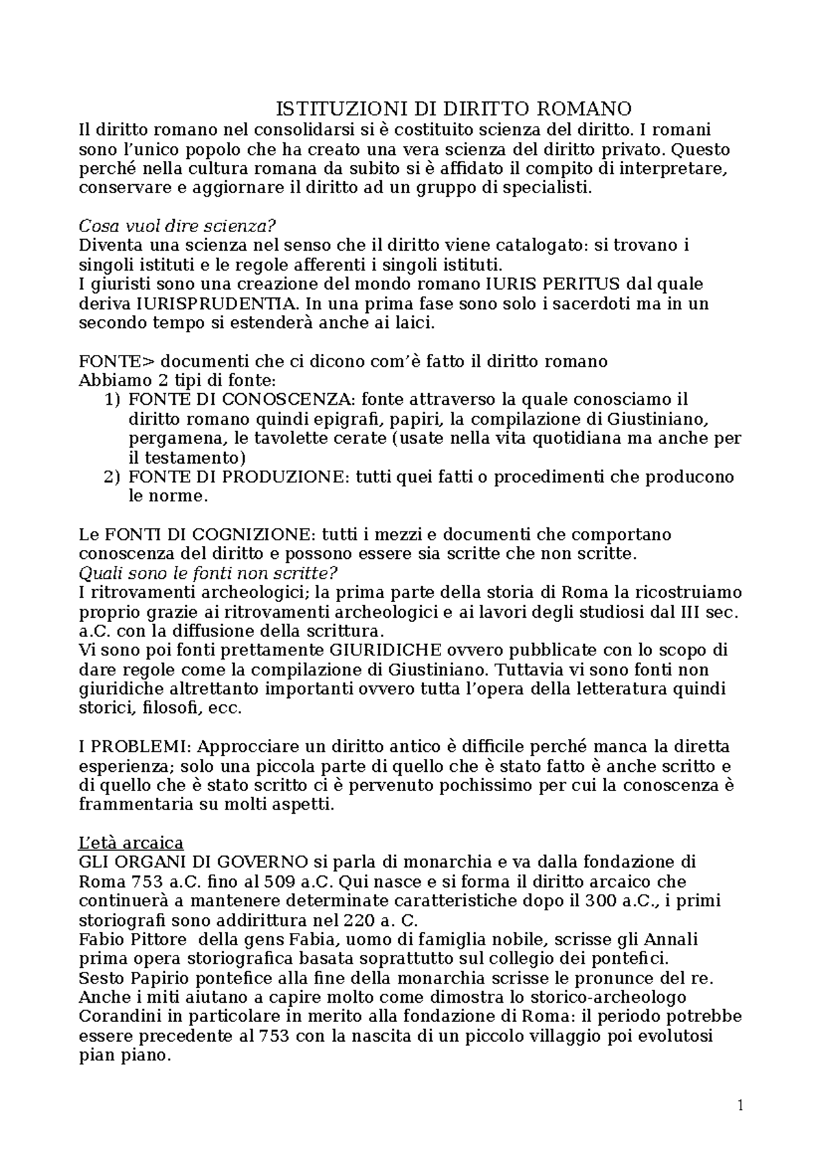 Appunti - Diritto romano - Prima parte - ISTITUZIONI DI DIRITTO ROMANO ...