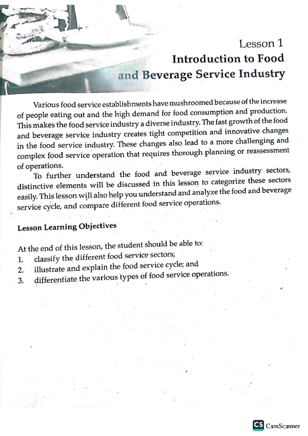 Introduction to Food and Beverage Service Industry - Bachelor of ...
