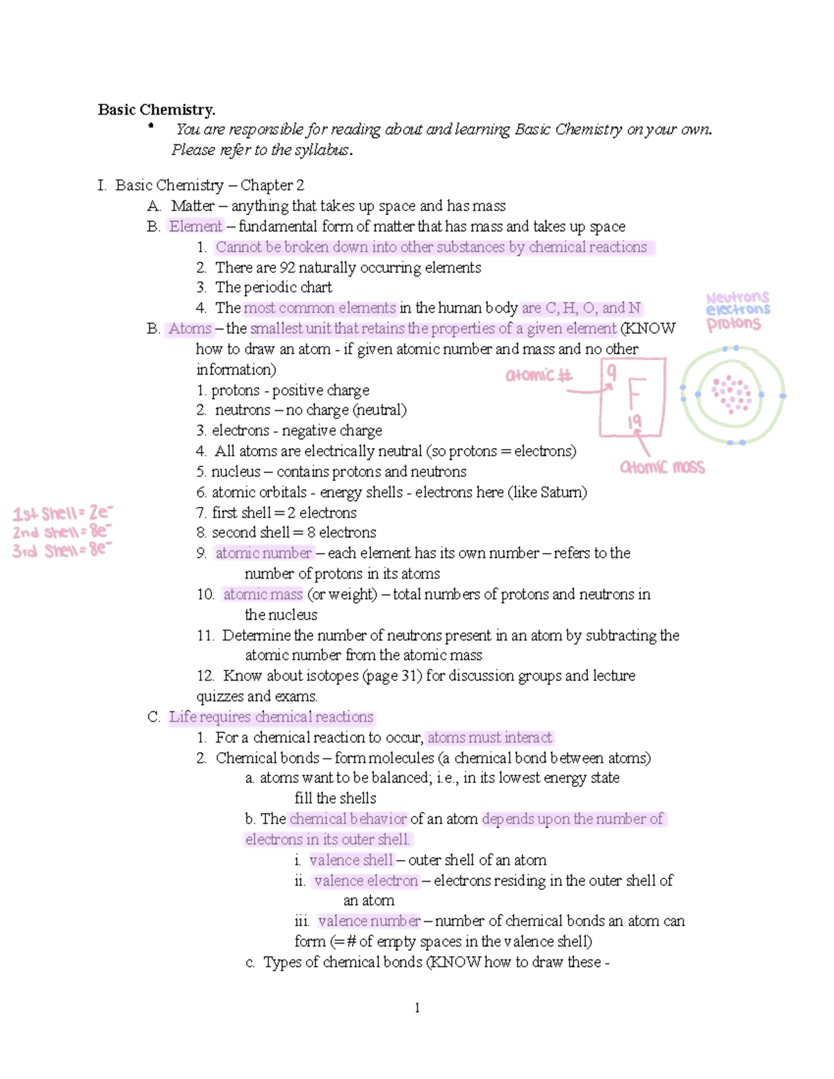2 Basic Chemistry - Notes - Basic Chemistry. - You are responsible for ...