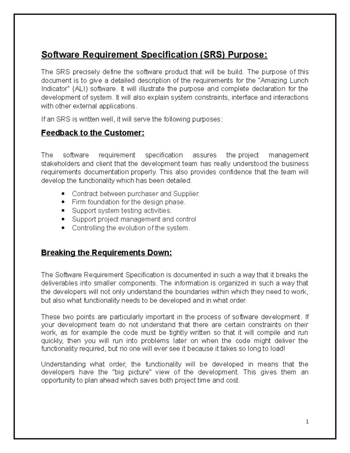 Porpose of SRS - namra - Software Requirement Specification (SRS ...