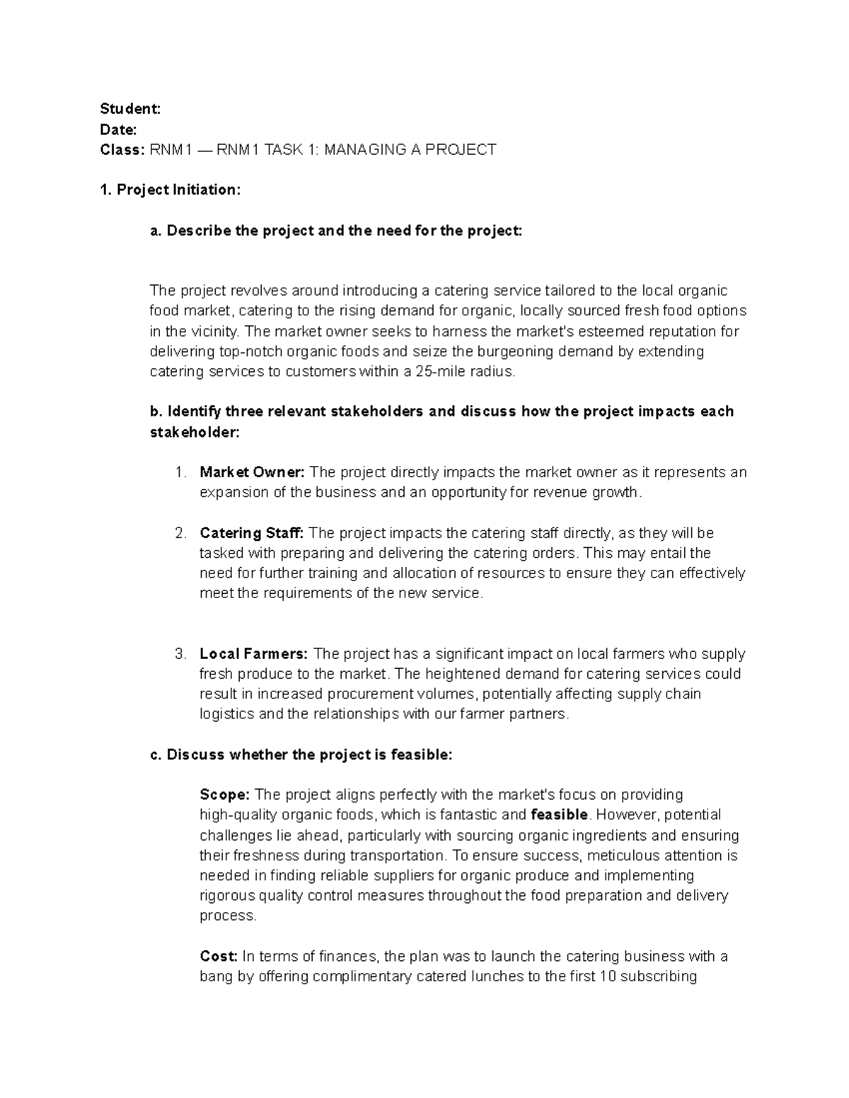 RNM1 TASK 1 Managing A Project - Student: Date: Class: RNM1 — RNM1 TASK ...