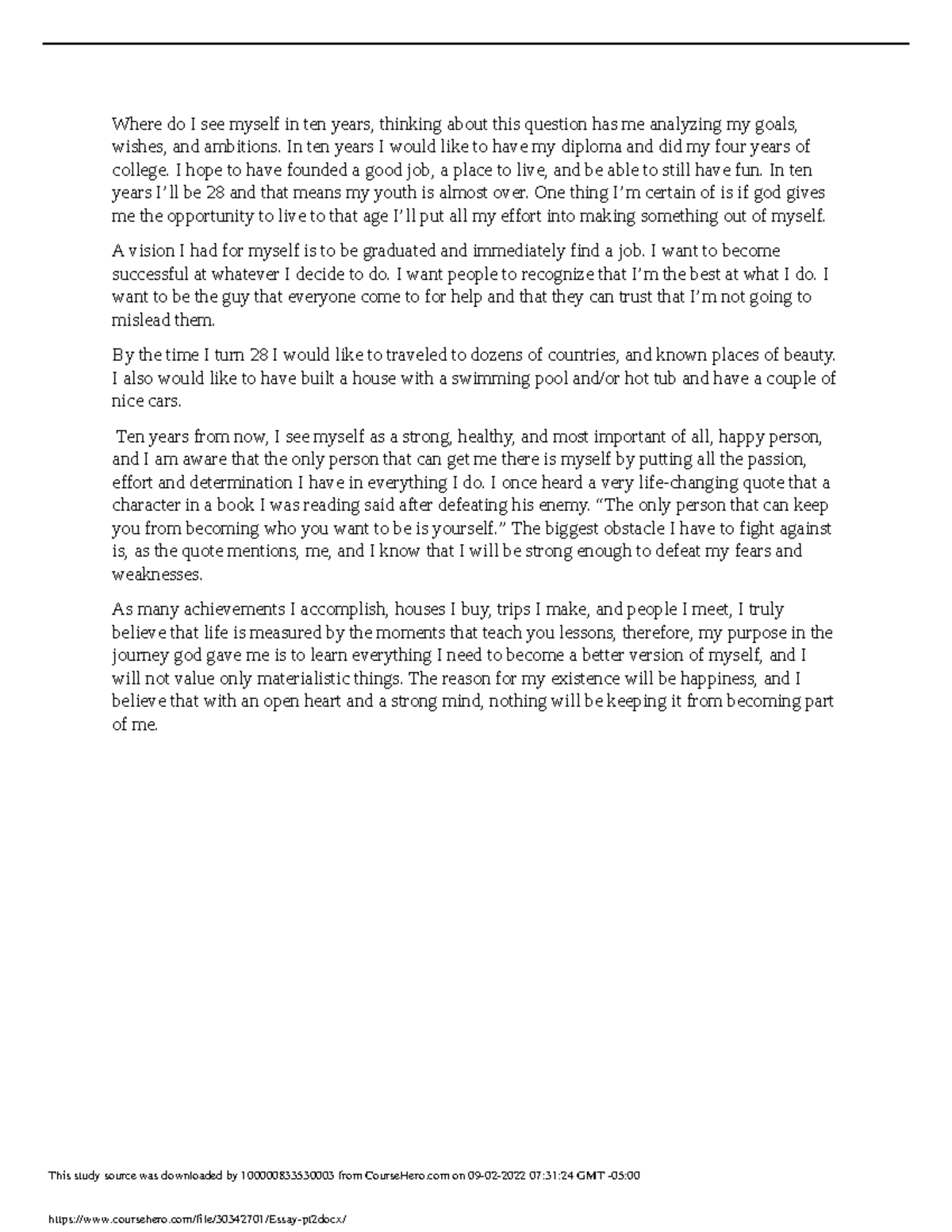 Essay pt - Idc - Where do I see myself in ten years, thinking about ...