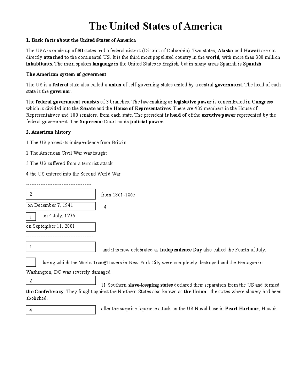 TEST SỐ 6 - Đất nước học Anh Mỹ - The United States of America Basic ...