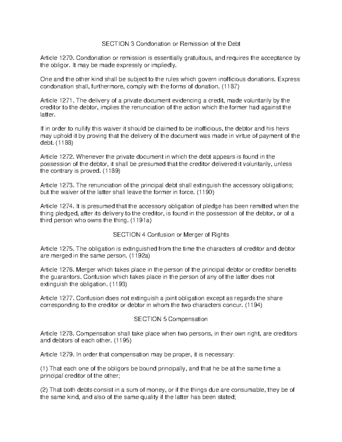 CODE-1270-1317 - Obligations - SECTION 3 Condonation or Remission of ...