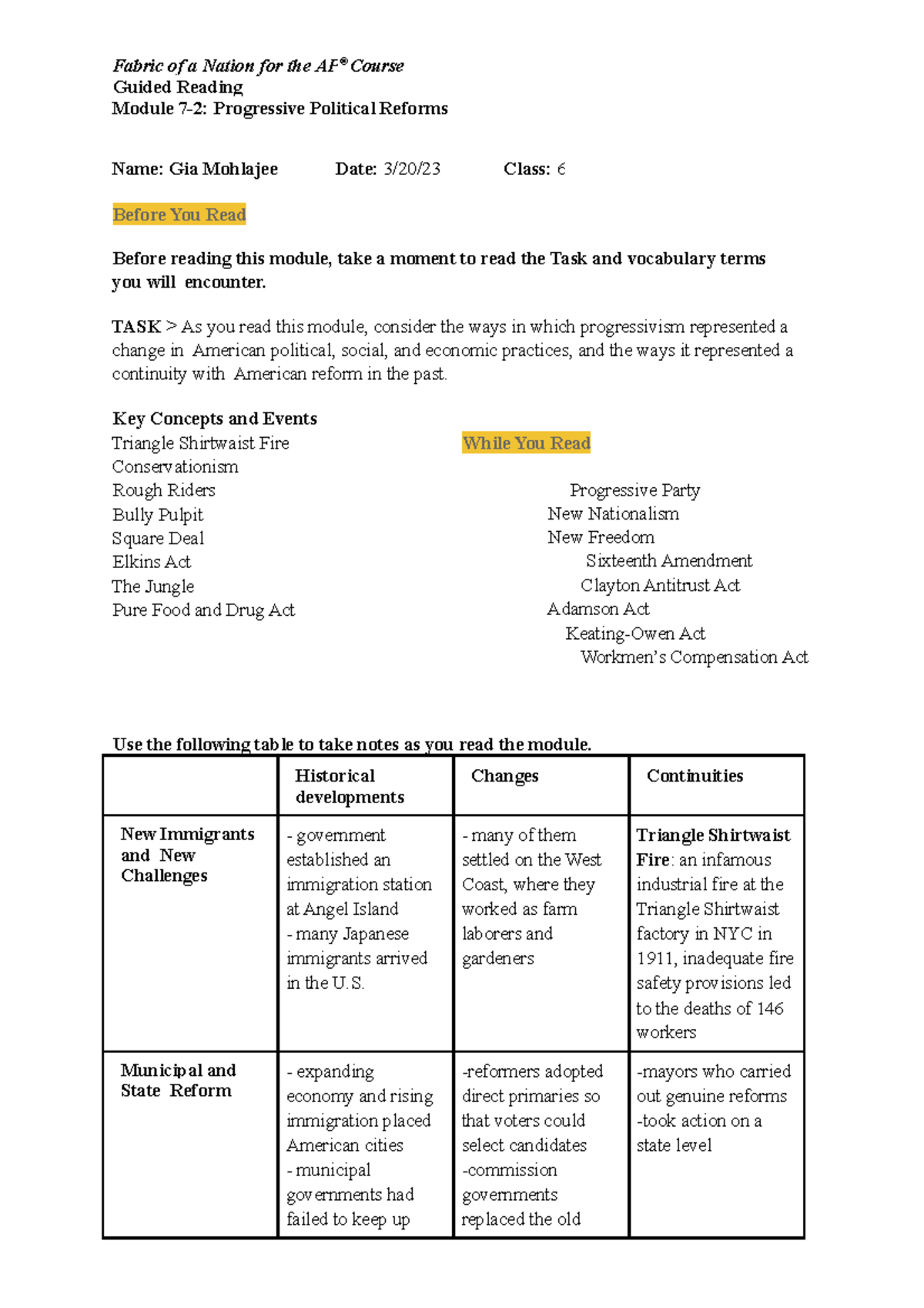 7-2 Guided Reading Progressive Political Reforms - Gia Mohlajee ...