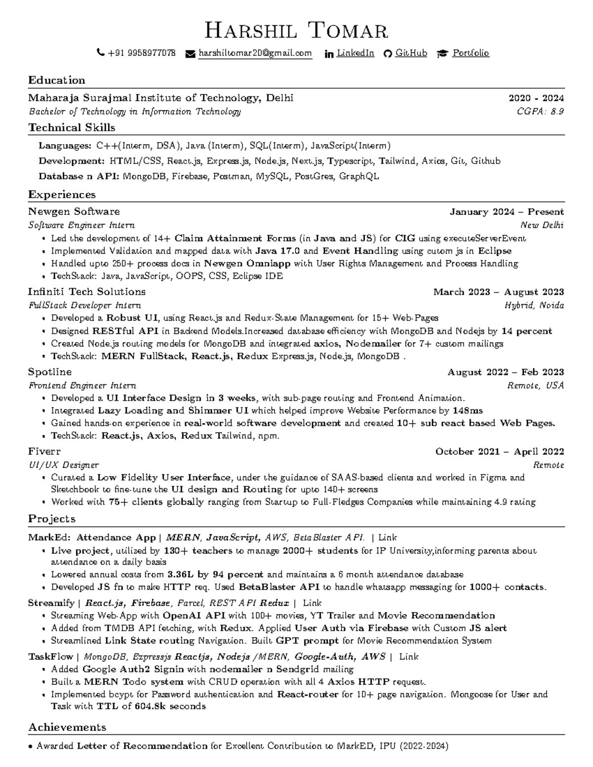 Harshil Resume - Summary Artificial Intelligence - Harshil Tomar Ó +91 9958977078 R - Studocu